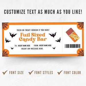 Editable Full Sized Candy Bar Coupon, Custom Trick or Treat Ticket ...