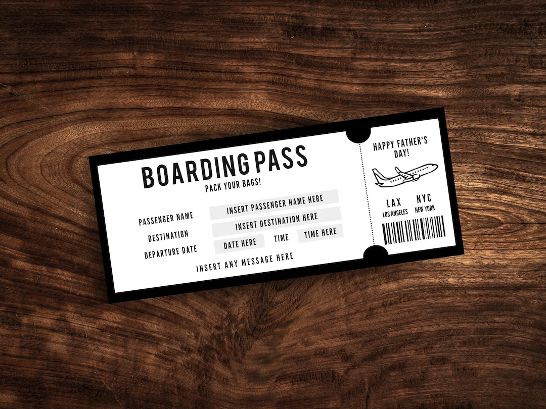 Editable Boarding Pass Template, Printable Plane Ticket, Personalized ...