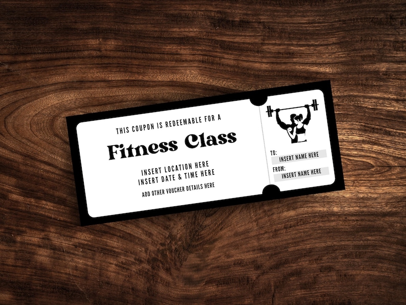Editable Fitness Class Coupon, Custom Fitness Lesson Ticket Template ...