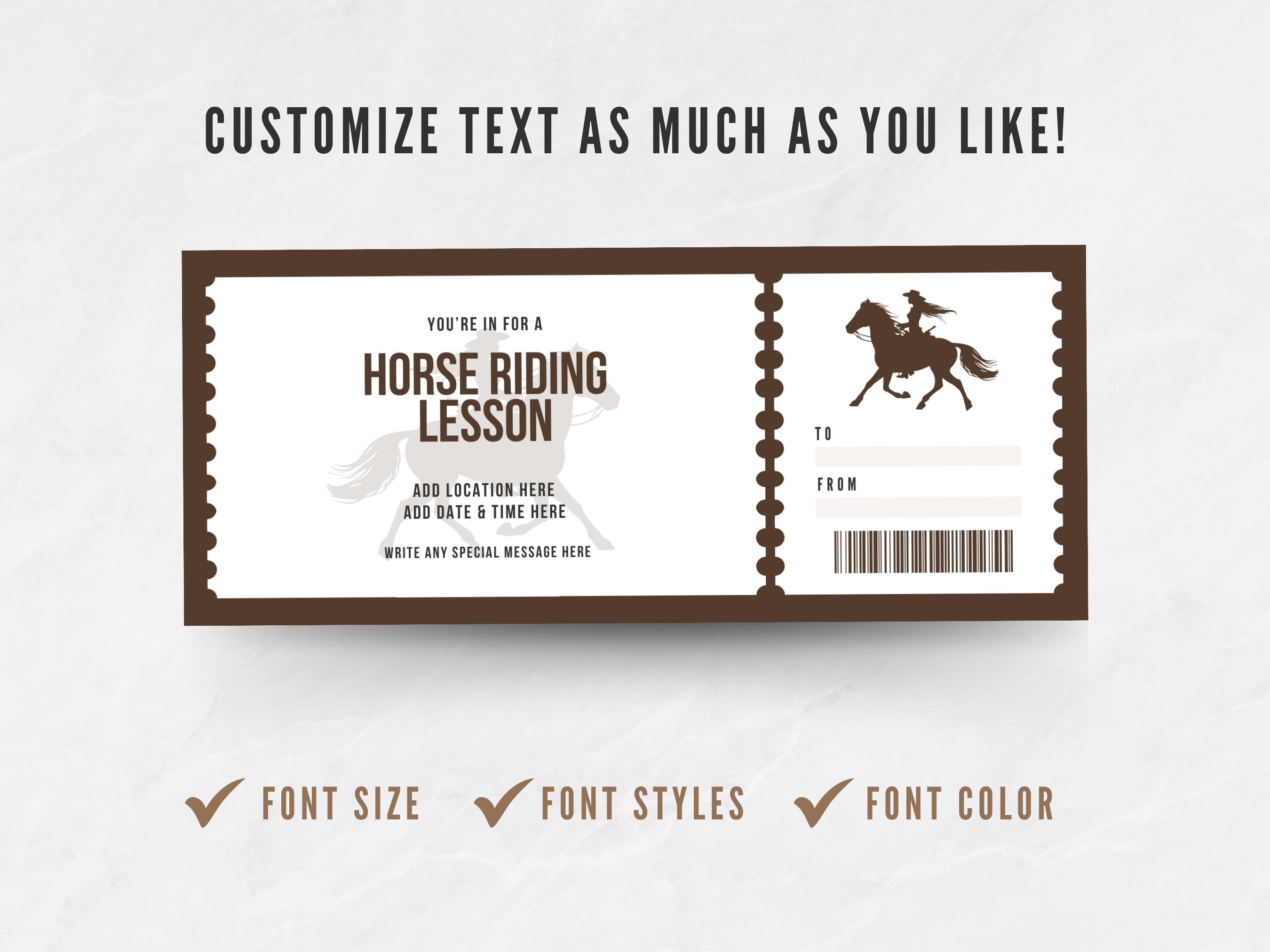 Editable Horse Riding Lesson Coupon Template, Printable Horseback ...