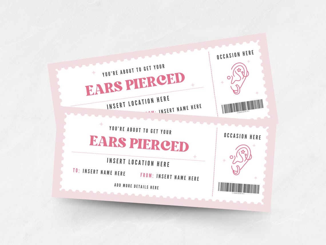 Editable Ear Piercing Coupon Template, Custom Ears Pierced Gift ...