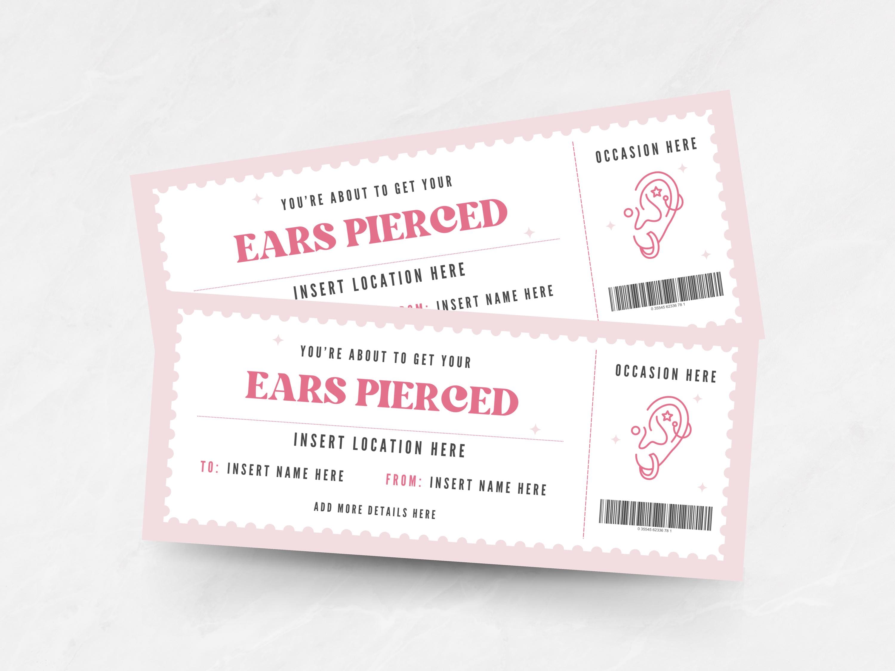 Editable Ear Piercing Coupon Template, Custom Ears Pierced Gift ...