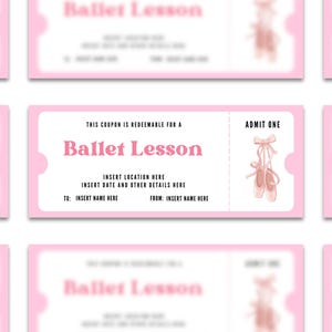 Editable Ballet Lesson Coupon, Custom Ballet Lessons Ticket Template ...