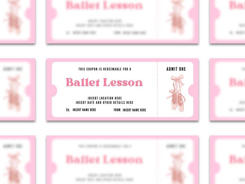 Editable Ballet Lesson Coupon, Custom Ballet Lessons Ticket Template ...