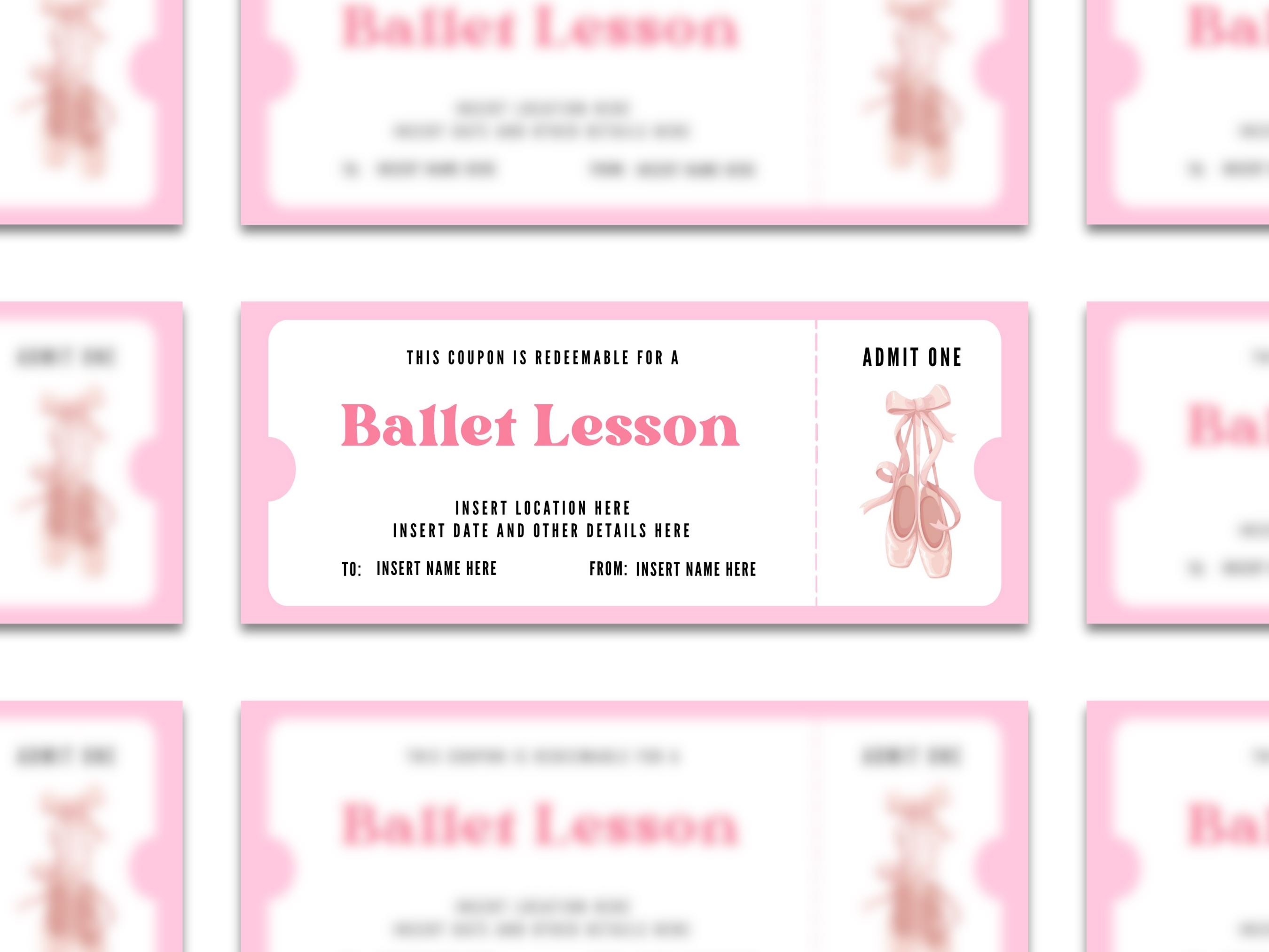 Editable Ballet Lesson Coupon, Custom Ballet Lessons Ticket Template ...