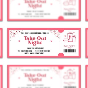 Editable Take-out Night Valentine's Day Coupon, Printable Food Delivery ...