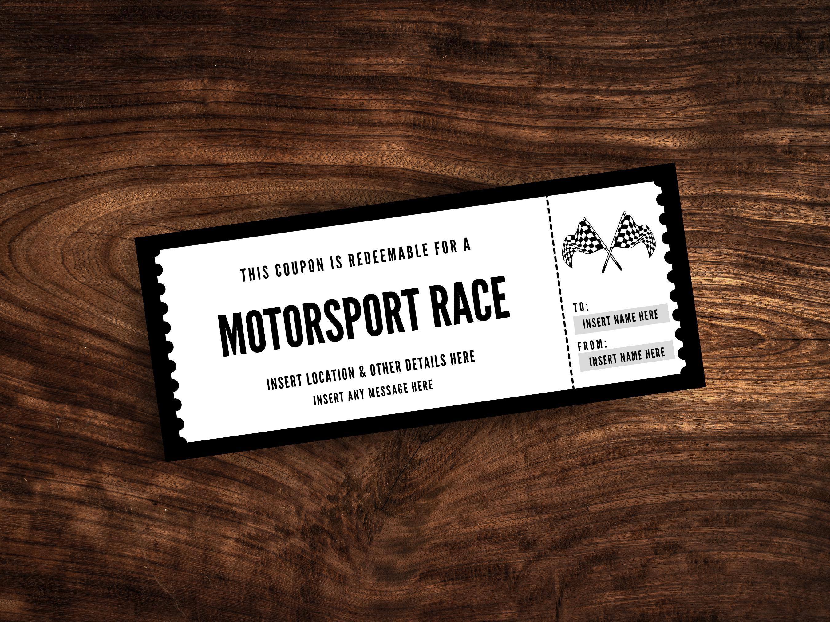 Editable Motorsport Race Coupon Template, Custom Racecar Ticket ...