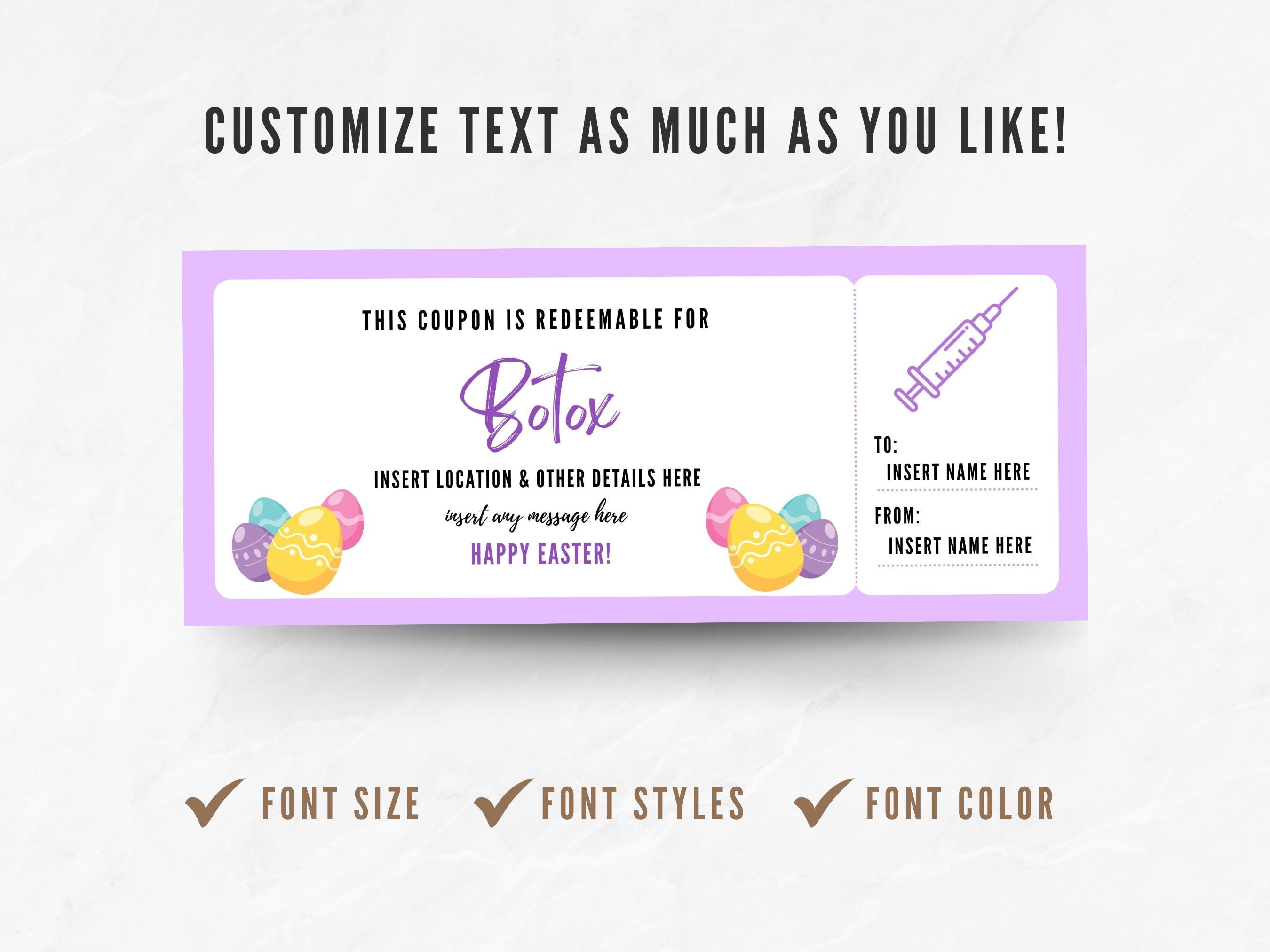 Editable Botox Coupon Template, Custom Botox Easter Gift Certificate ...