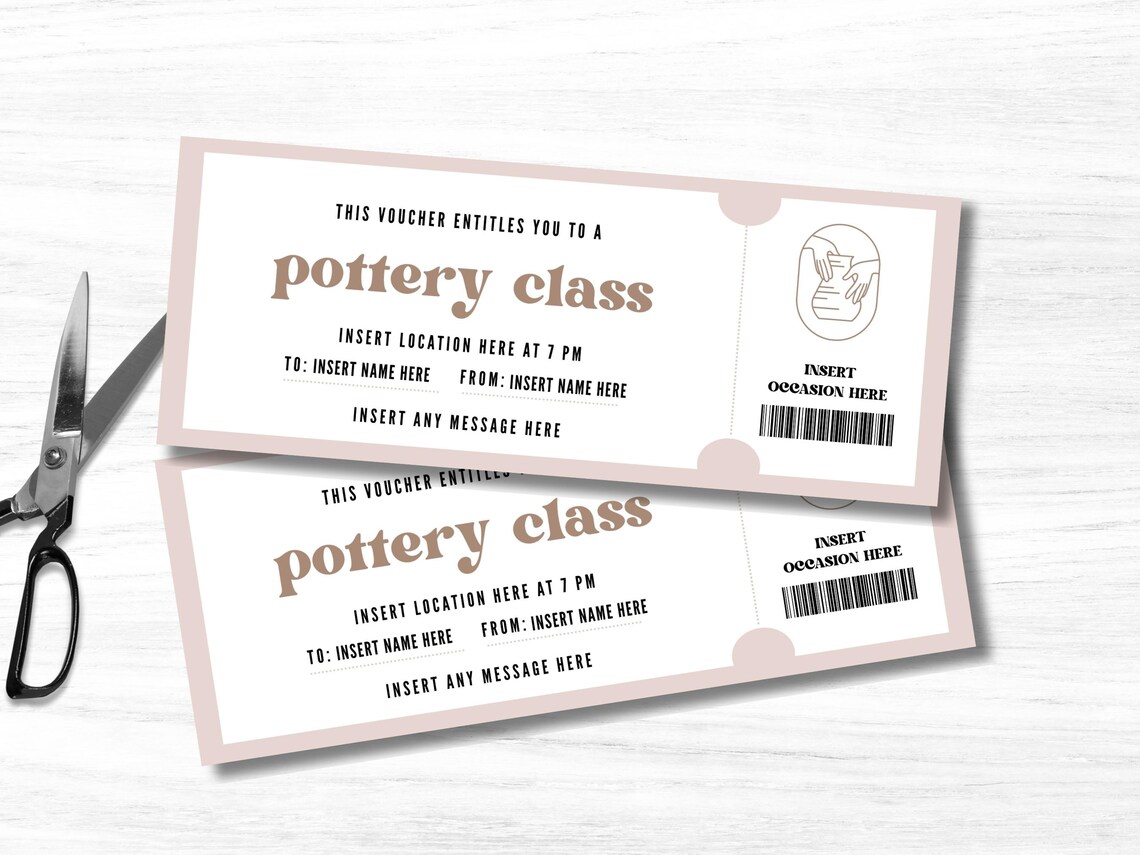 Printable Pottery Class Coupon, Editable Pottery Making Lesson Ticket ...