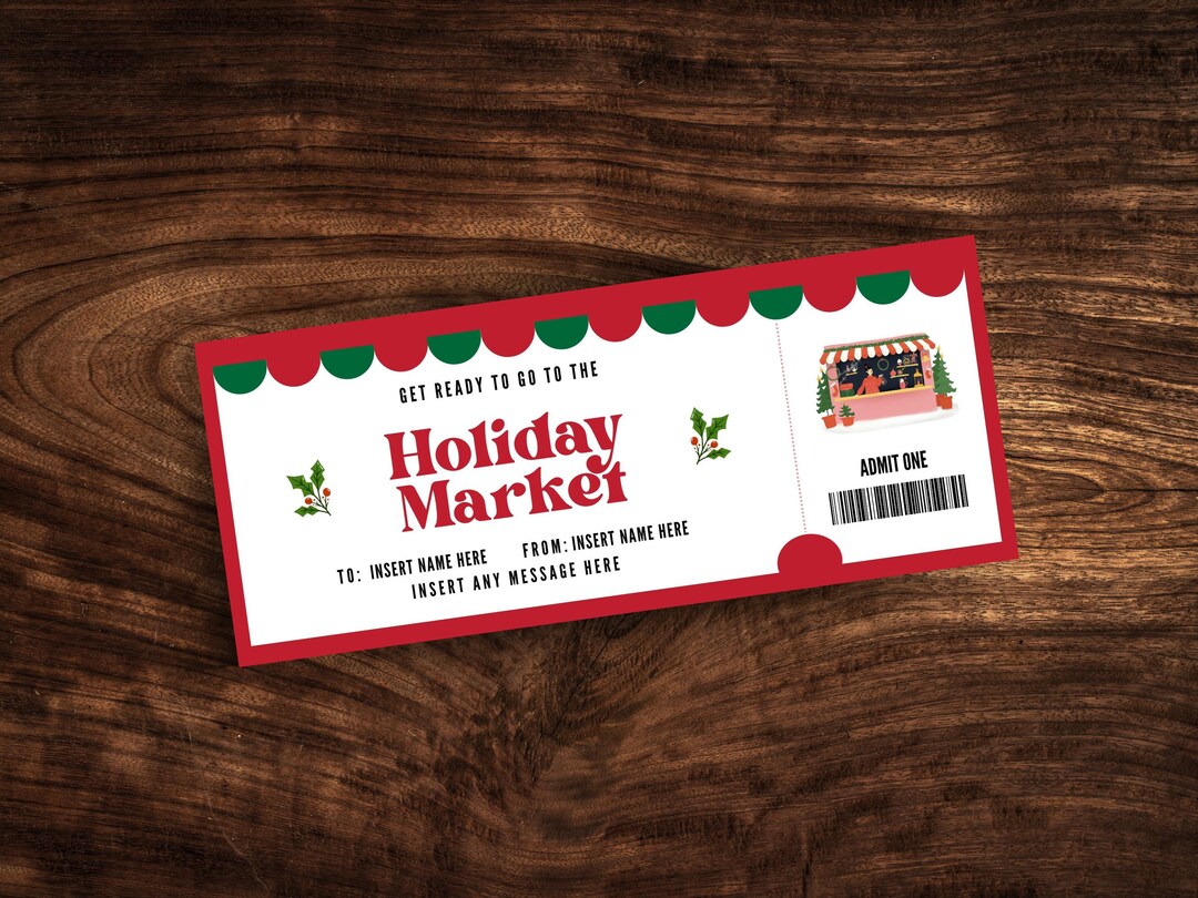 Editable Holiday Market Ticket Template, Custom Christmas Market Coupon ...