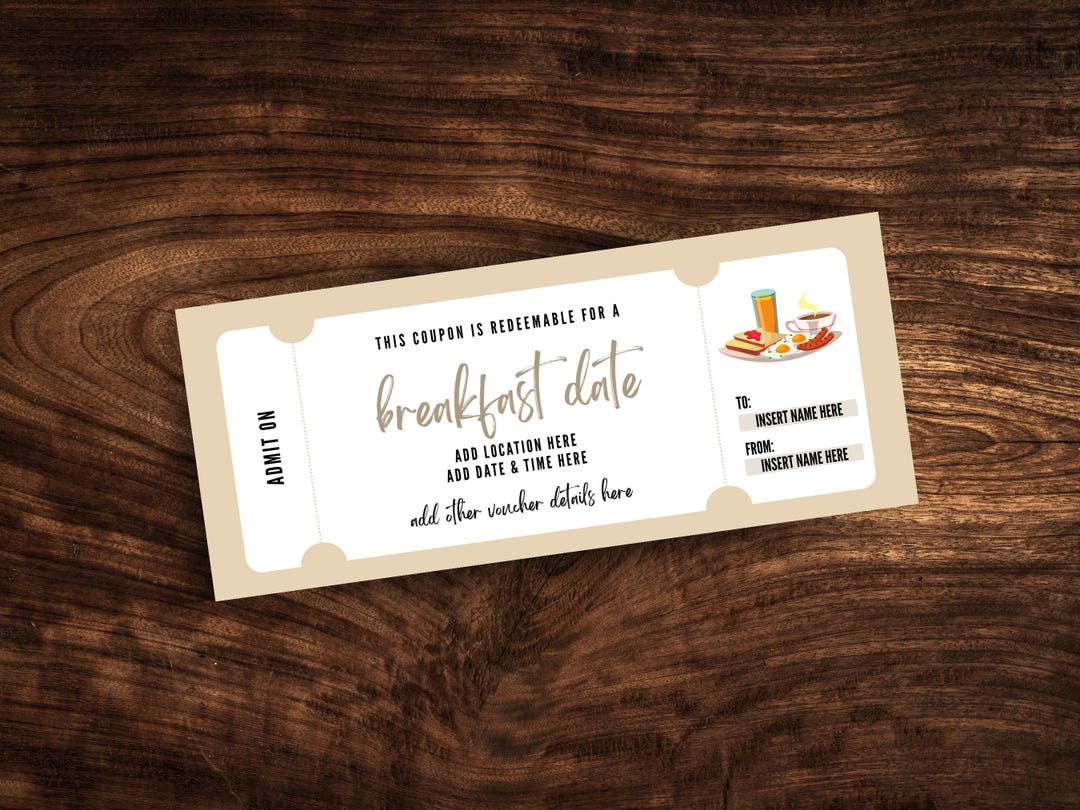 Editable Breakfast Date, Printable Breakfast Date Ticket Template ...