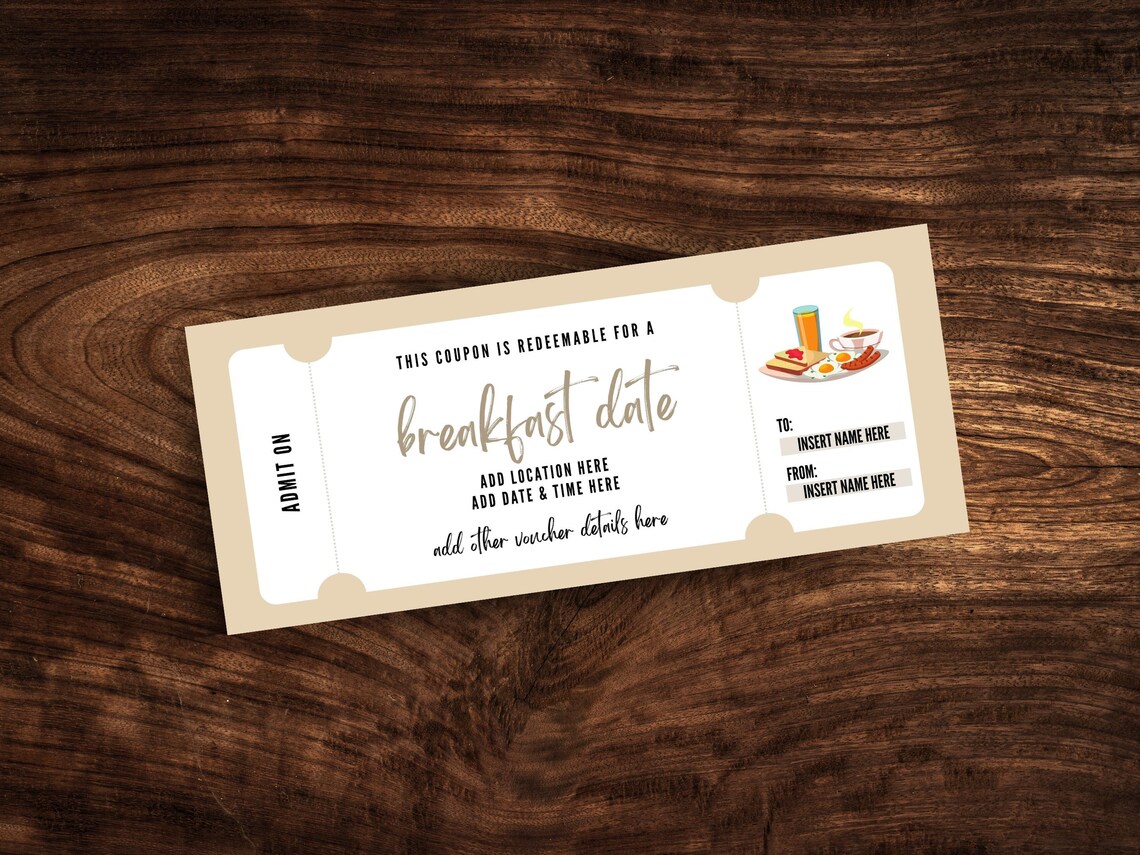 Editable Breakfast Date, Printable Breakfast Date Ticket Template ...