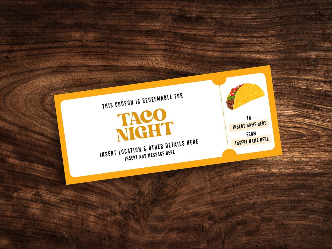 Editable Taco Night Coupon, Printable Taco Tuesday Invitation Template ...