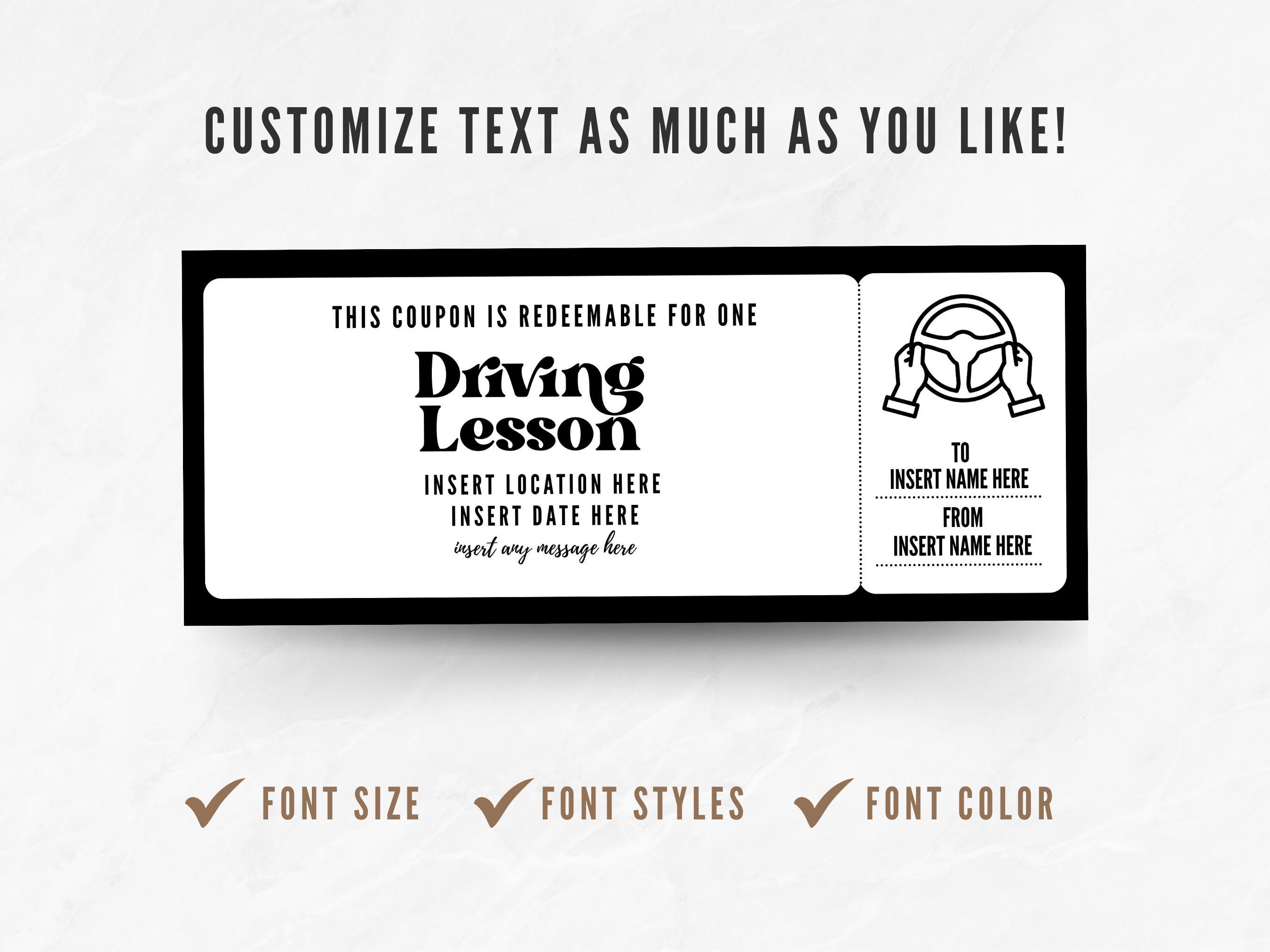 Editable Driving Lesson Coupon Template, Custom Road Lesson Voucher ...