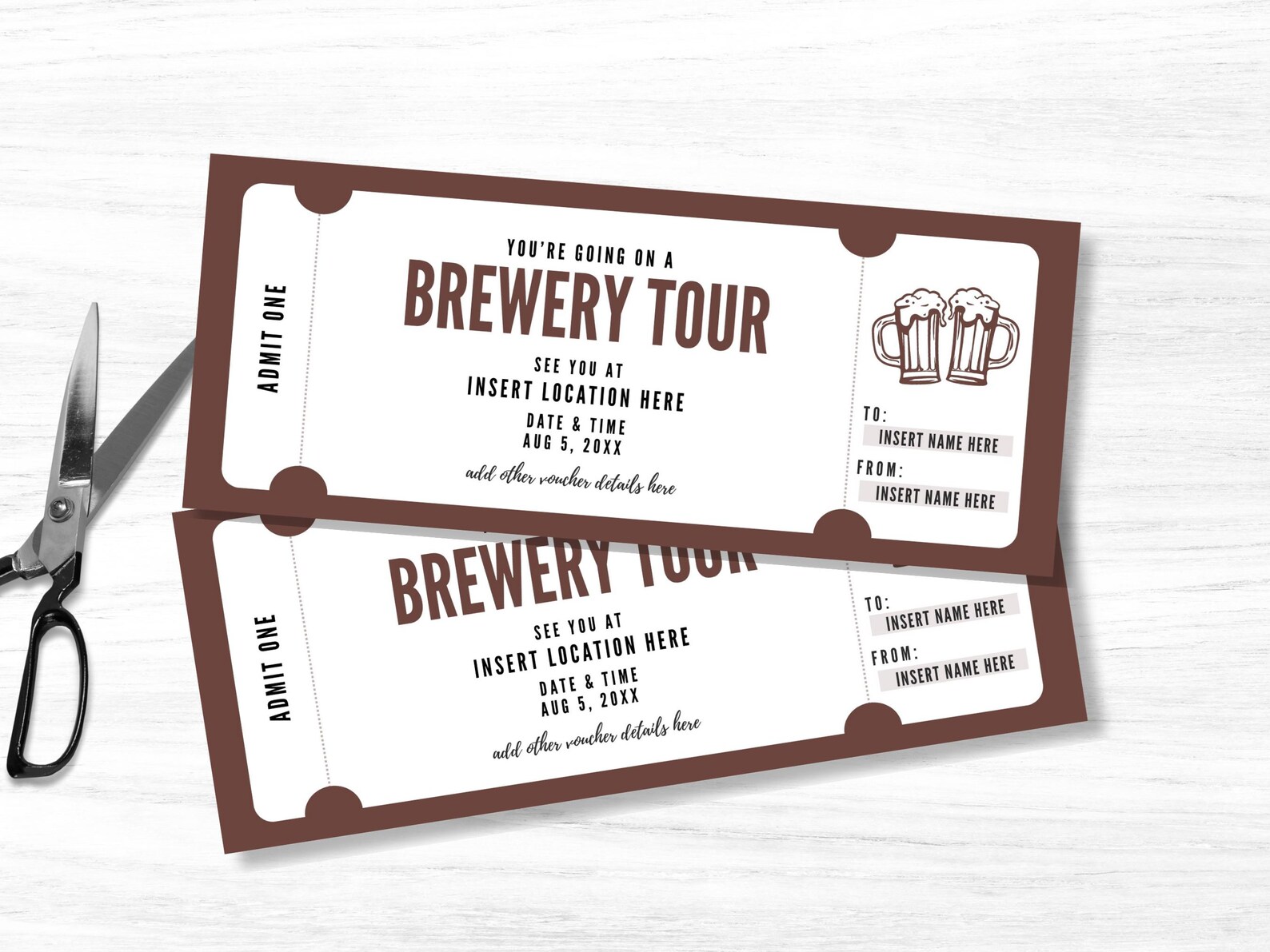 Printable Brewery Tour Coupon Template, Editable Brewery Ticket ...