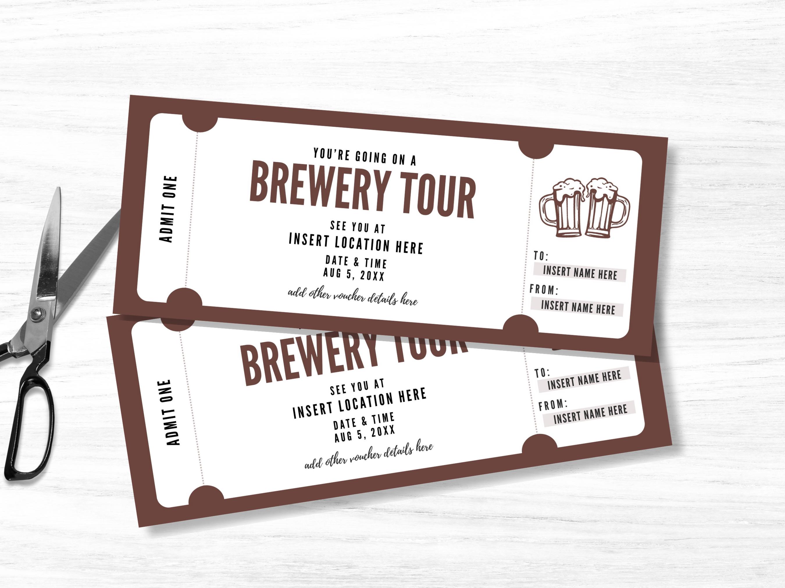 Printable Brewery Tour Coupon Template, Editable Brewery Ticket ...