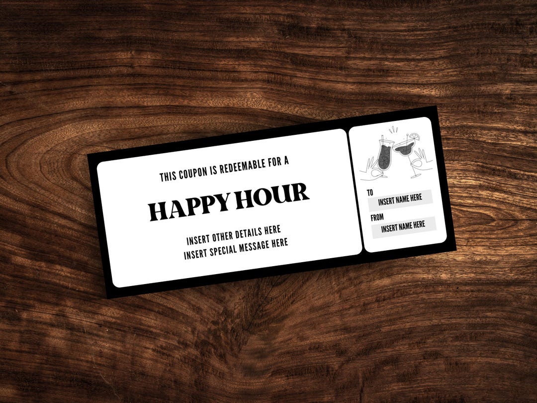 Printable Happy Hour Coupon Template, Editable Happy Hour Invitation ...