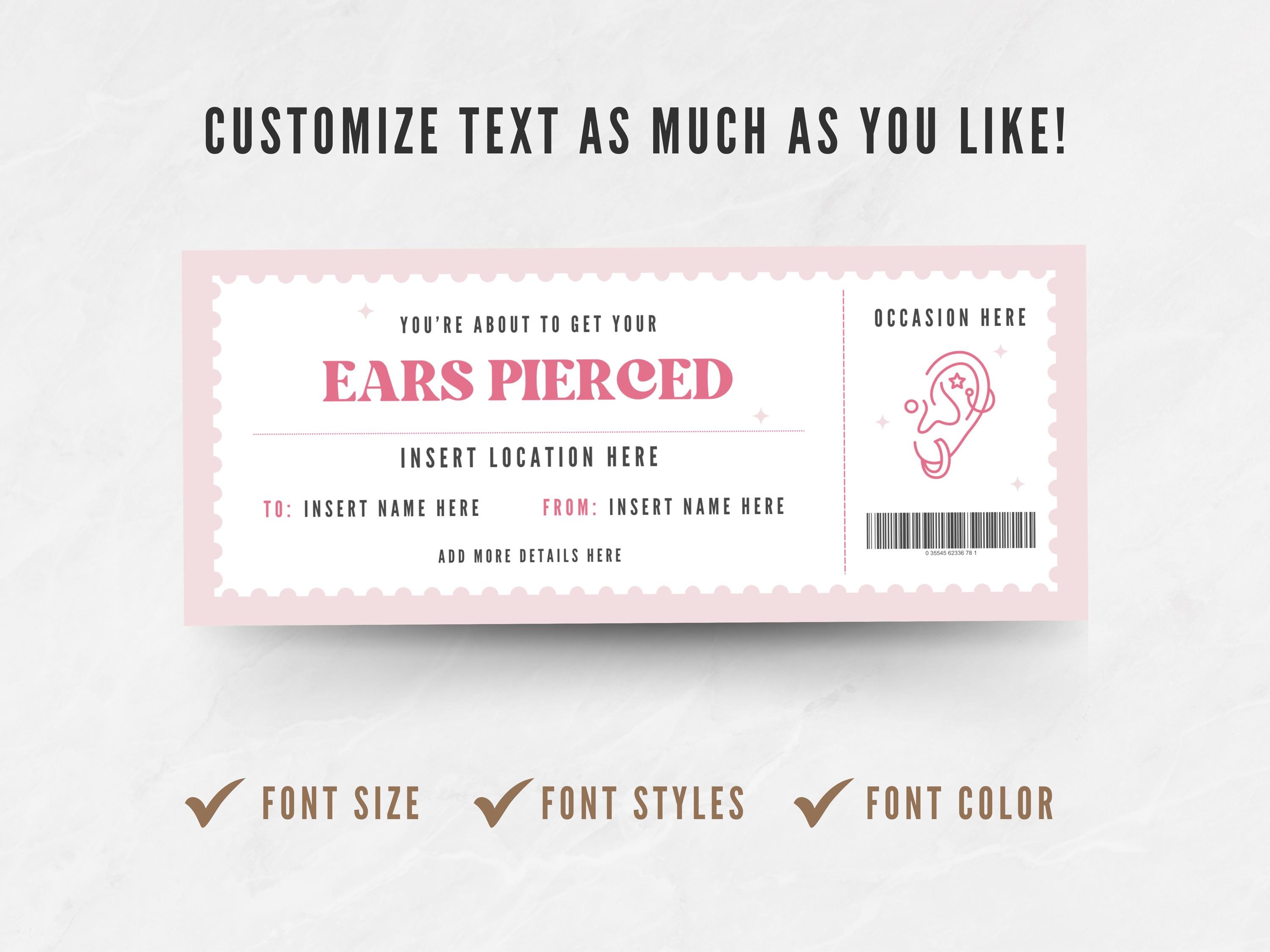 Editable Ear Piercing Coupon Template, Custom Ears Pierced Gift ...