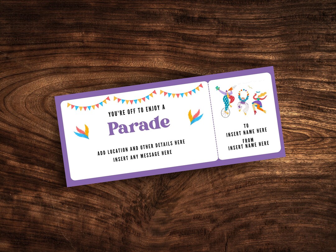 Custom Parade Ticket Template, Editable Parade Coupon, Surprise Parade ...