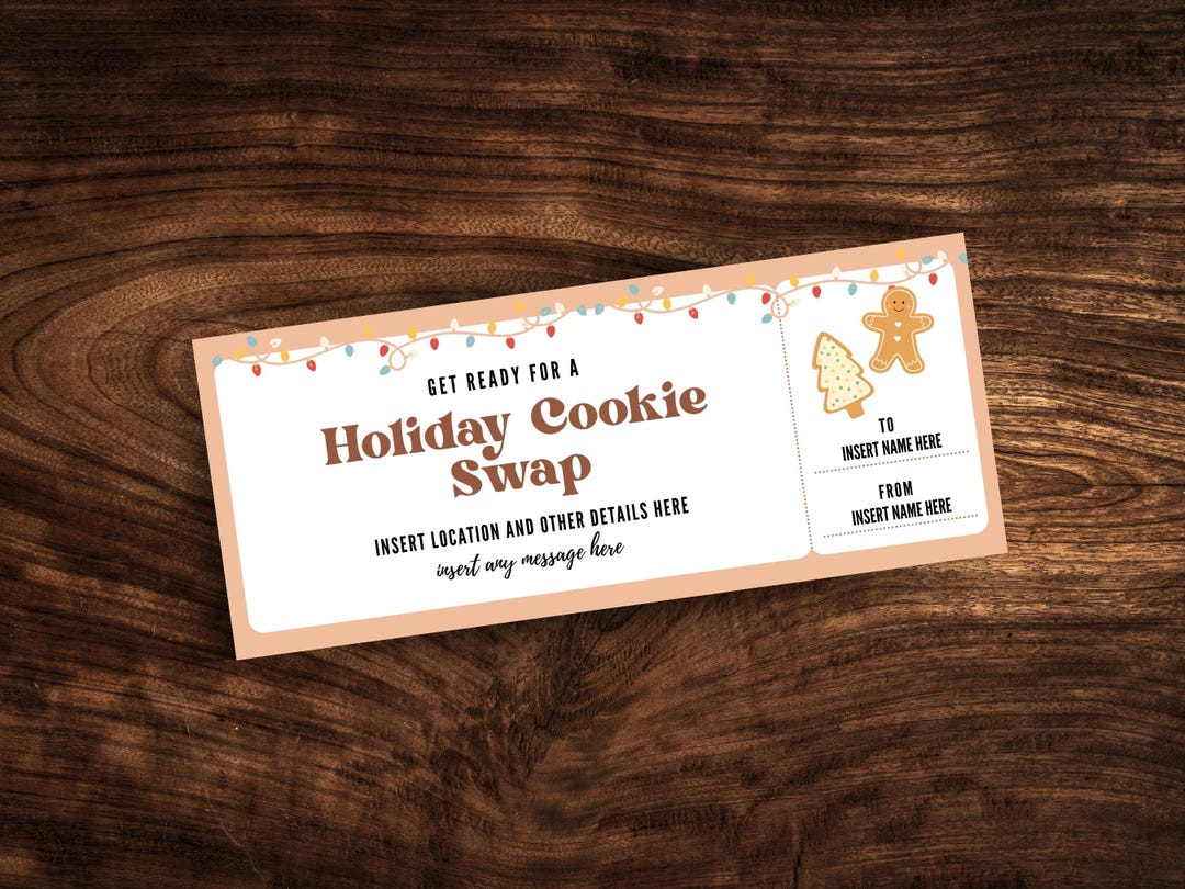 Editable Holiday Cookie Swap Ticket Template, Custom Christmas Cookie ...