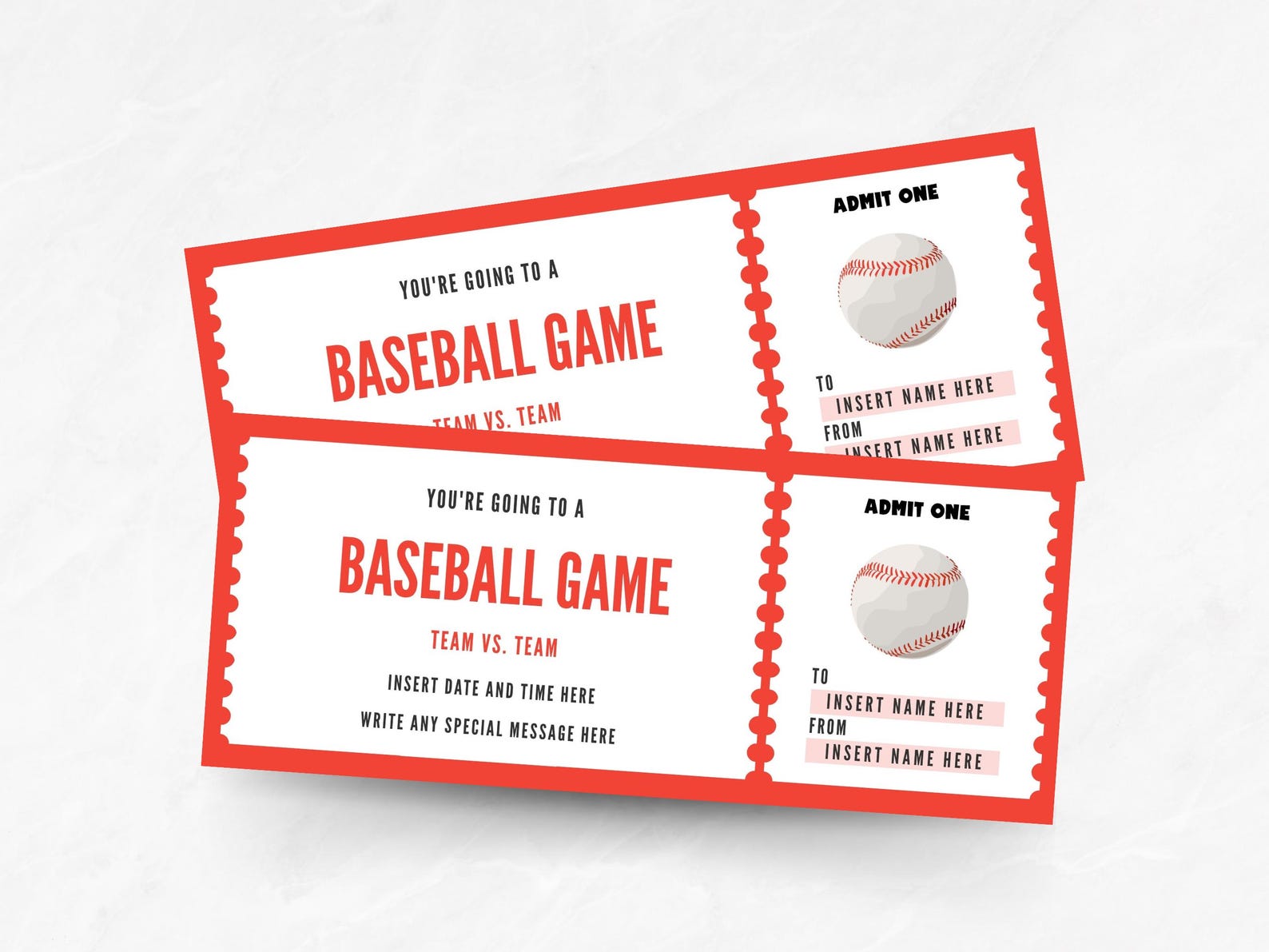 Editable Baseball Game Ticket Template, Printable Baseball Ticket, Surprise Sports Event Gift ...