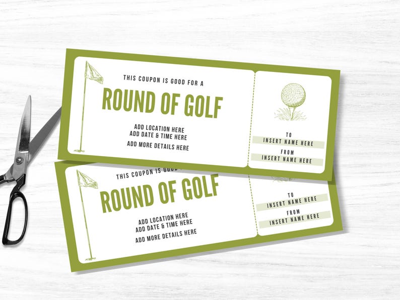 Editable Round of Golf Gift Certificate, Custom Round of Golf Coupon ...