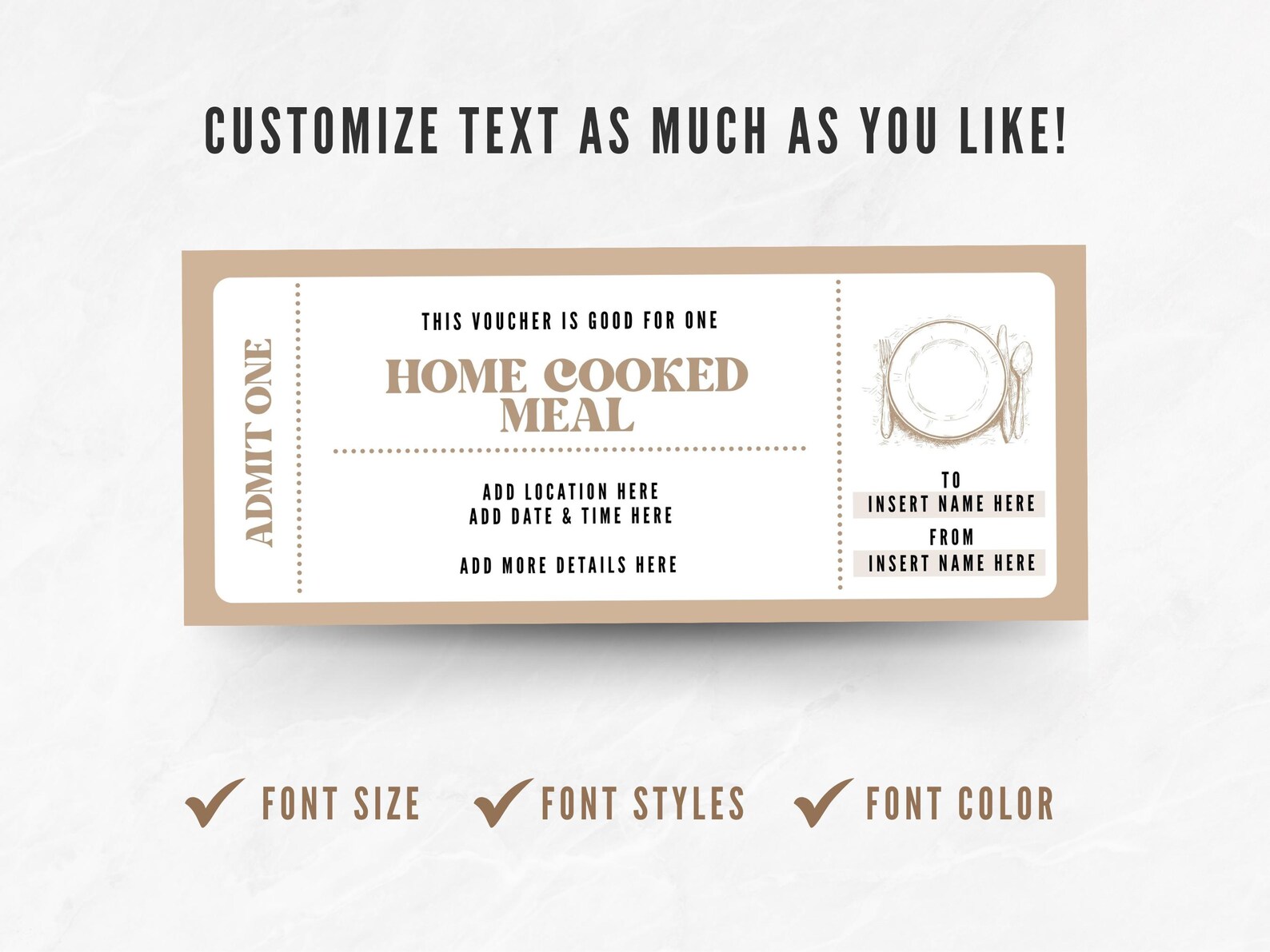 Editable Home Cooked Meal Coupon, Printable Homemade Meal Ticket Template, Custom Home Cooked ...