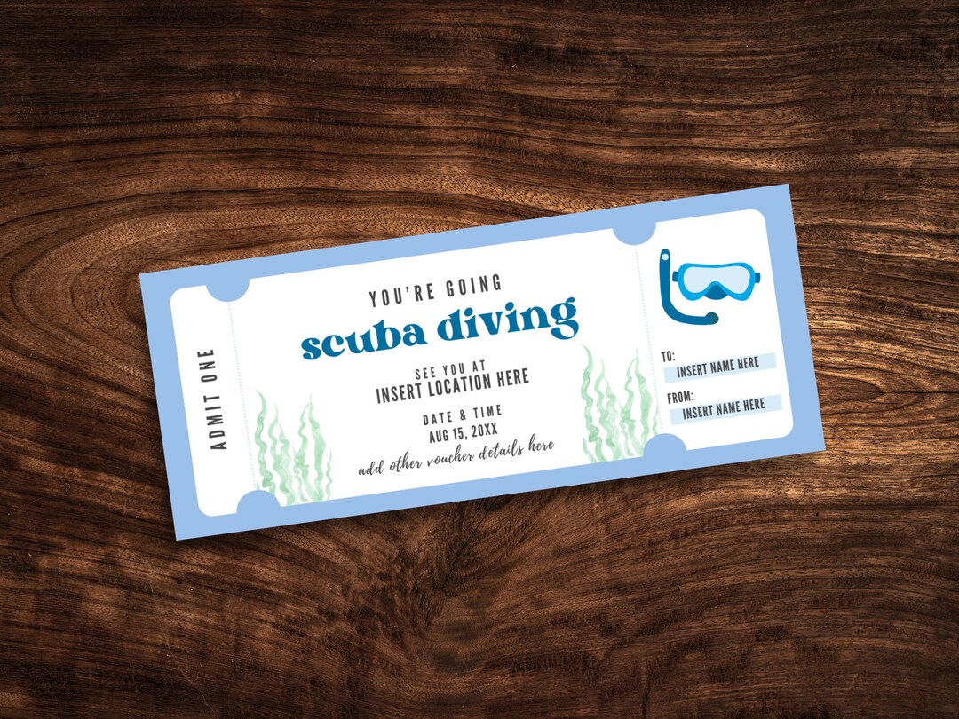 Editable Scuba Diving Lesson Coupon, Custom Scuba Diving Ticket ...