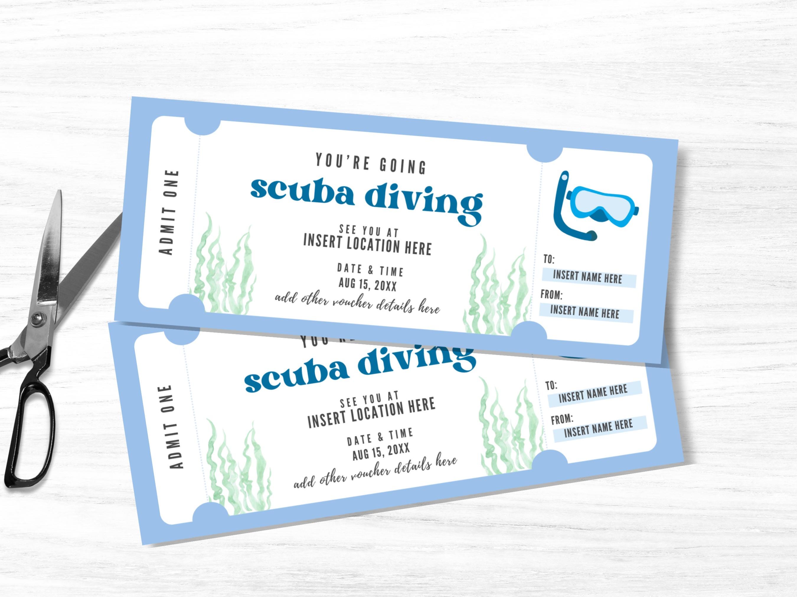 Editable Scuba Diving Lesson Coupon, Custom Scuba Diving Ticket ...