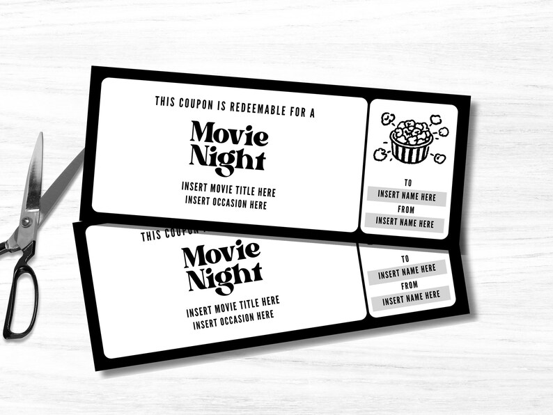 Editable Movie Night Coupon, Custom Movie Voucher, Digital Ticket ...