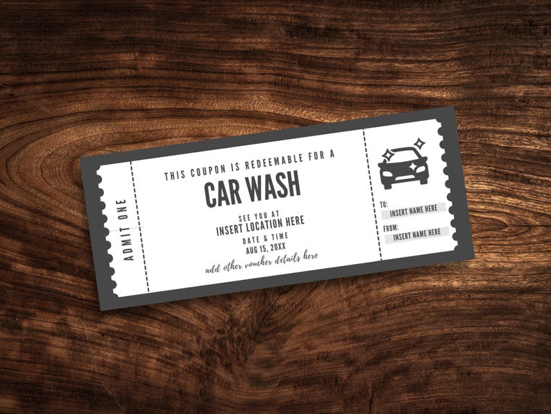 Editable Car Wash Coupon Template, Custom Car Wash Ticket, Printable ...