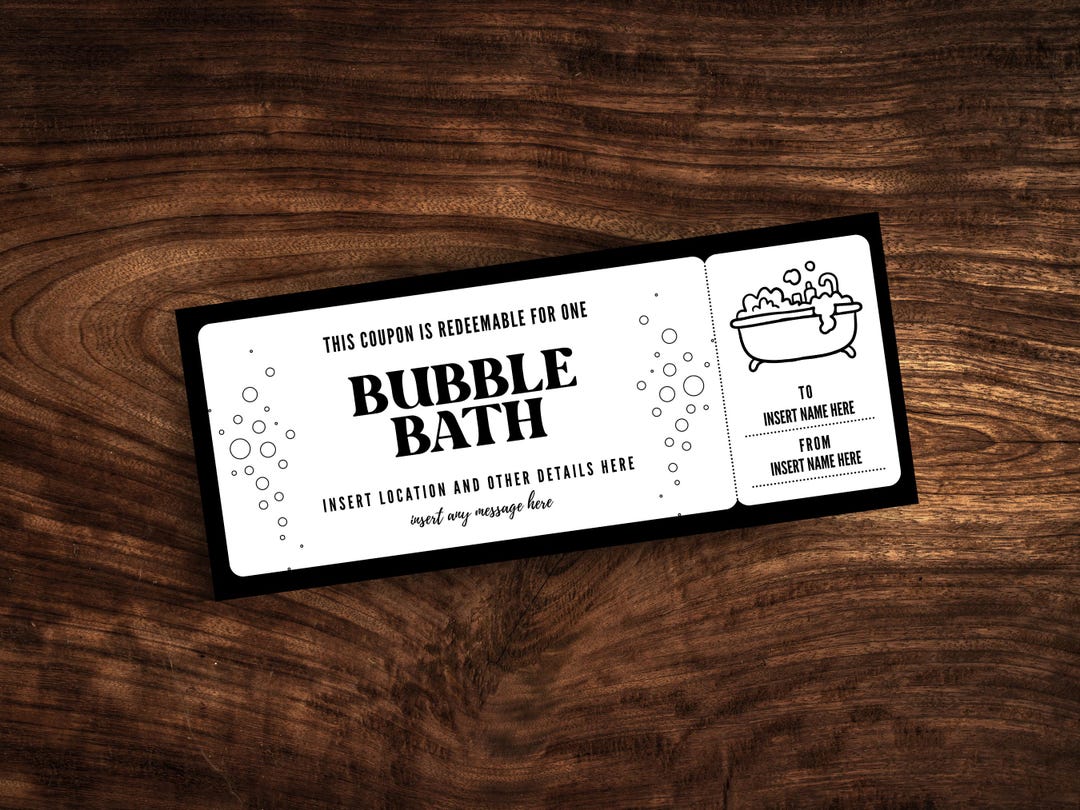 Editable Bubble Bath Coupon, Printable Spa Bath Ticket Voucher, Custom ...