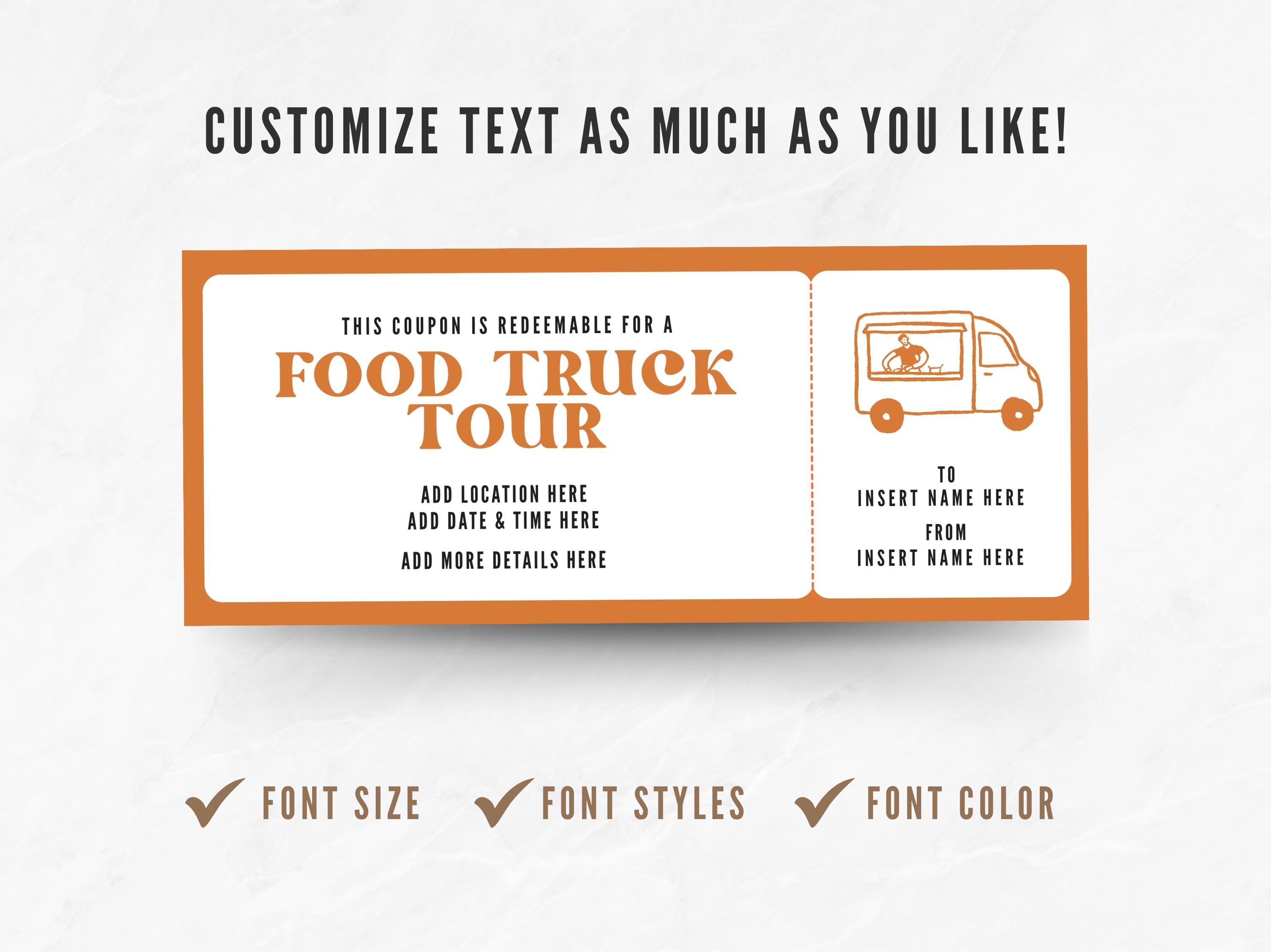 Printable Food Truck Tour Coupon Template, Editable Food Truck Festival ...