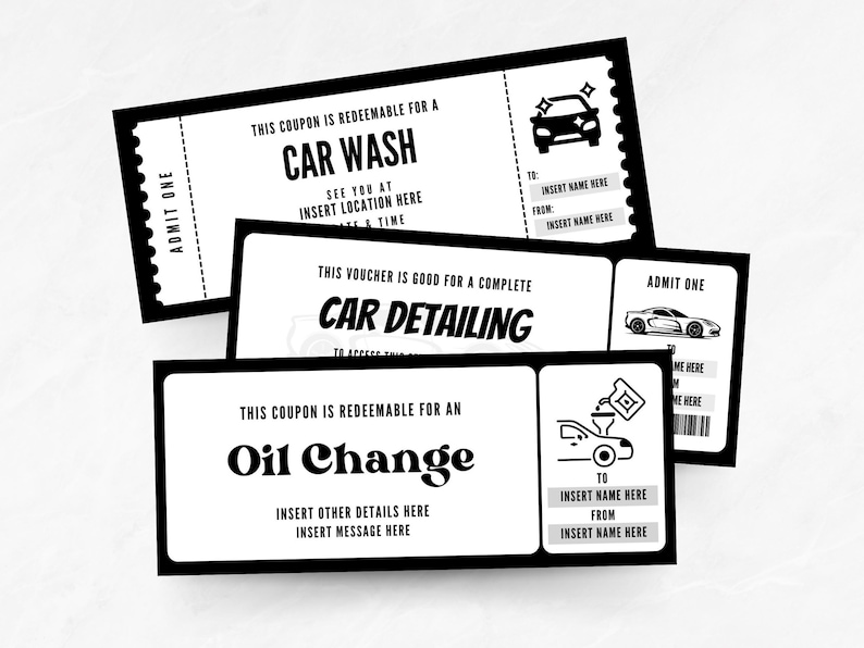 Editable Car Service Coupon Bundle, Custom Car Wash Ticket, Printable ...
