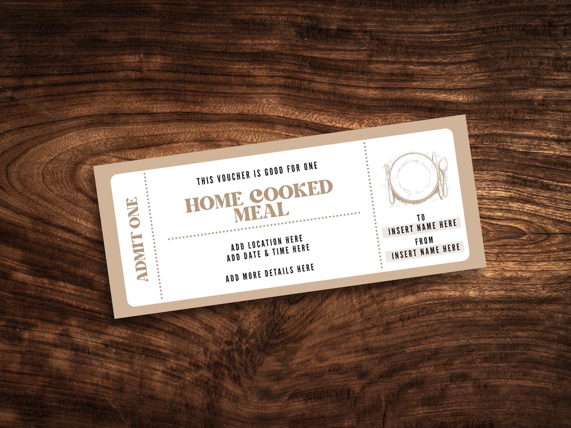 Editable Home Cooked Meal Coupon, Printable Homemade Meal Ticket ...
