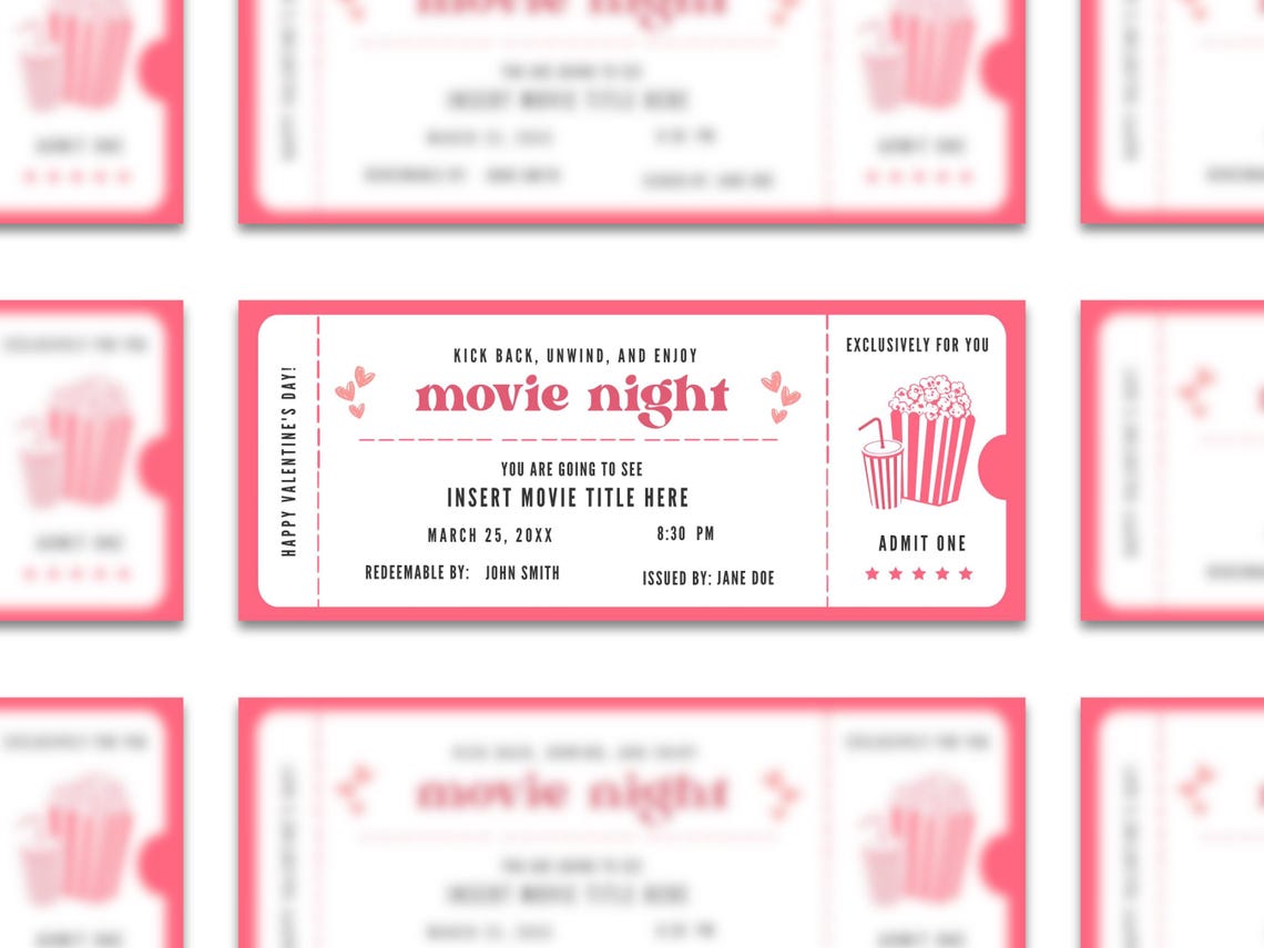 Editable Movie Night Coupon, Custom Movie Valentine's Day Voucher ...