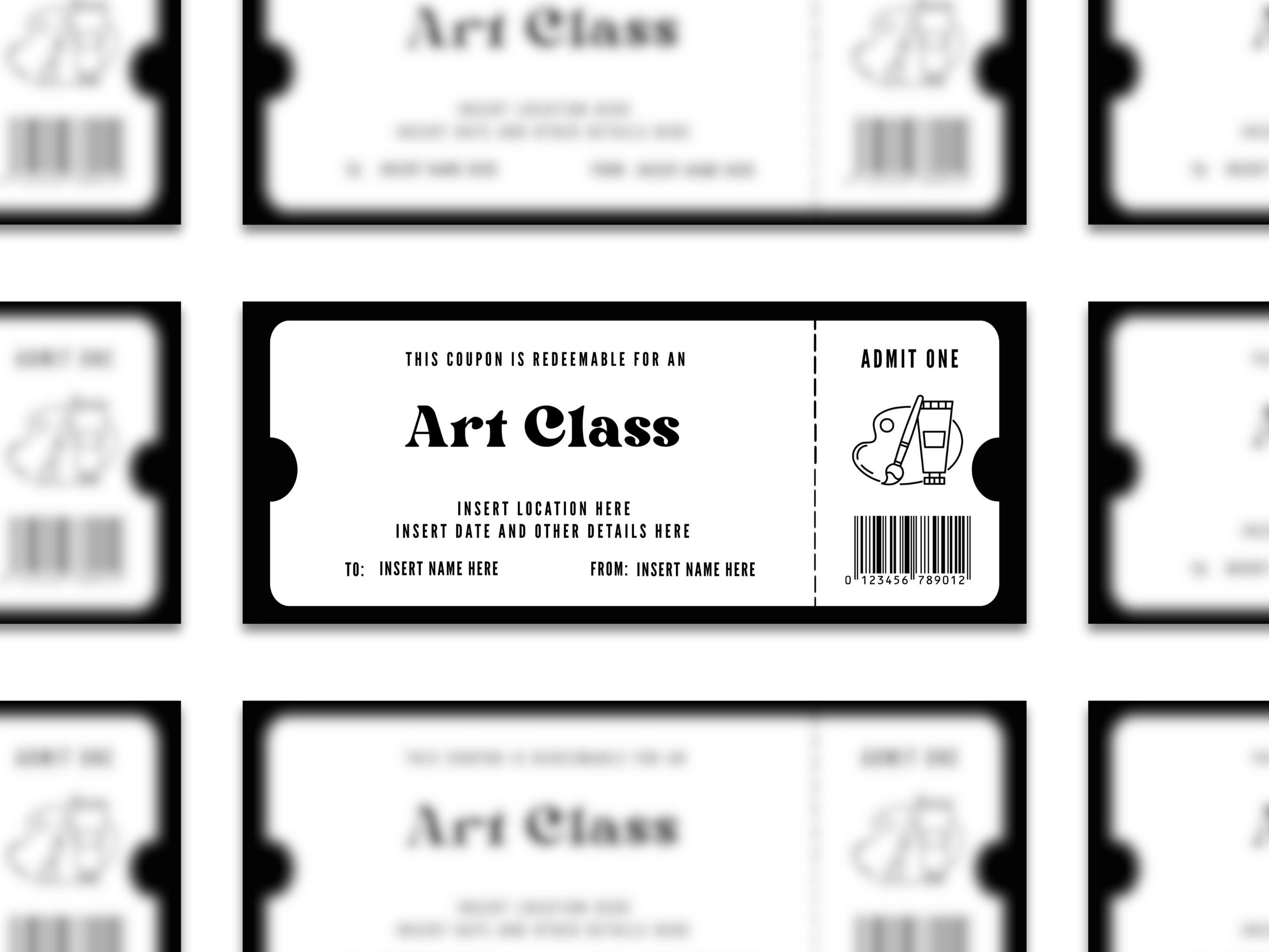 Printable Art Class Coupon, Editable Craft Class Ticket Template ...