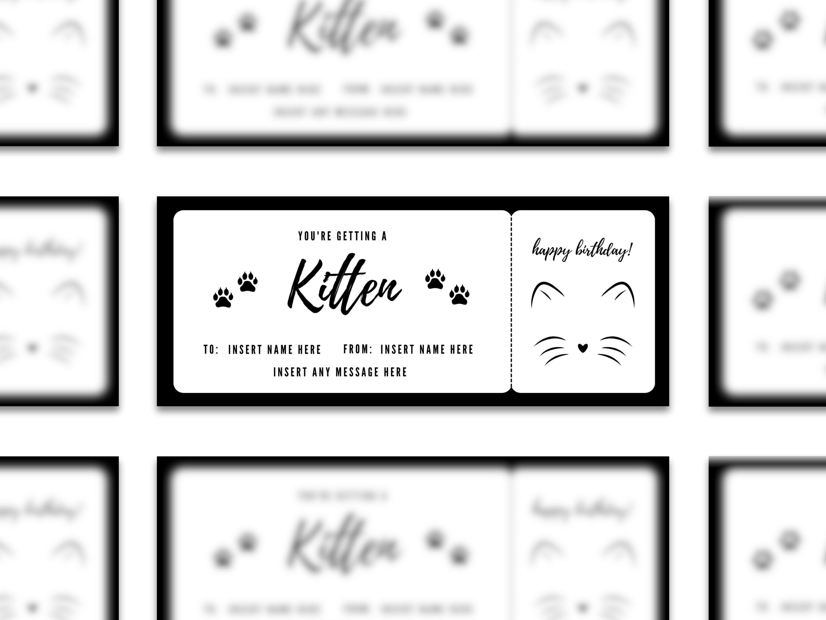 Editable New Kitten Coupon Template, Custom New Cat Ticket Template ...