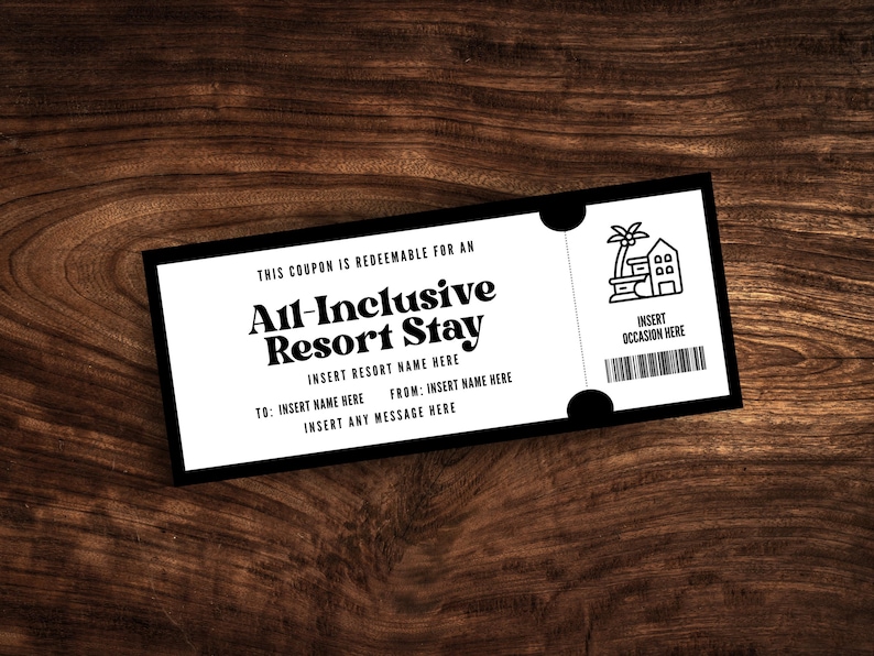 Editable All-inclusive Resort Stay Coupon Template, Custom Surprise ...