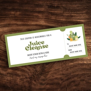 Editable Juice Cleanse Coupon, Custom Healthy Juice Ticket Template ...
