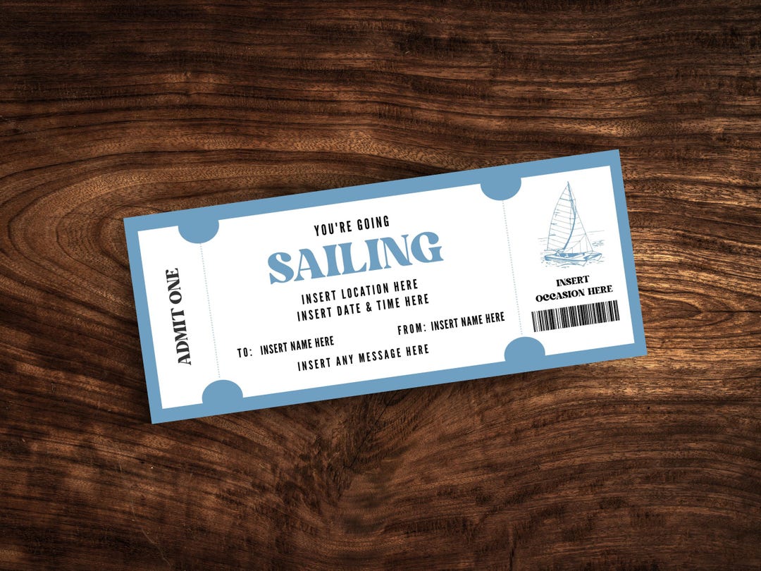 Editable Sailing Trip Ticket, Printable Sail Boat Boarding Pass Coupon ...