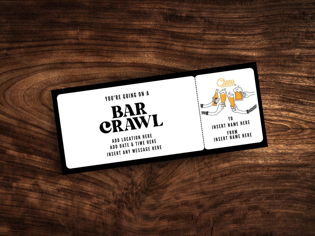 Printable Bar Crawl Coupon Template, Editable Bar Crawl Drink Ticket ...