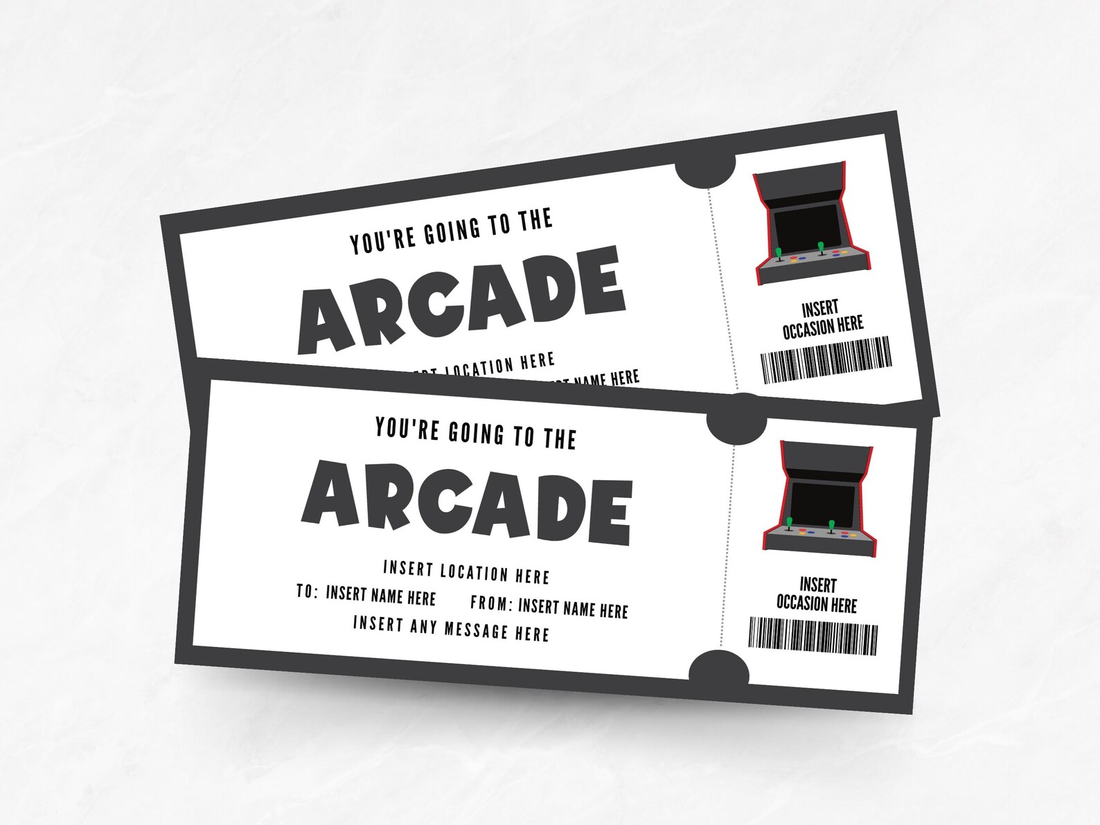 Custom Arcade Ticket Template, Editable Arcade Coupon, Surprise Video ...