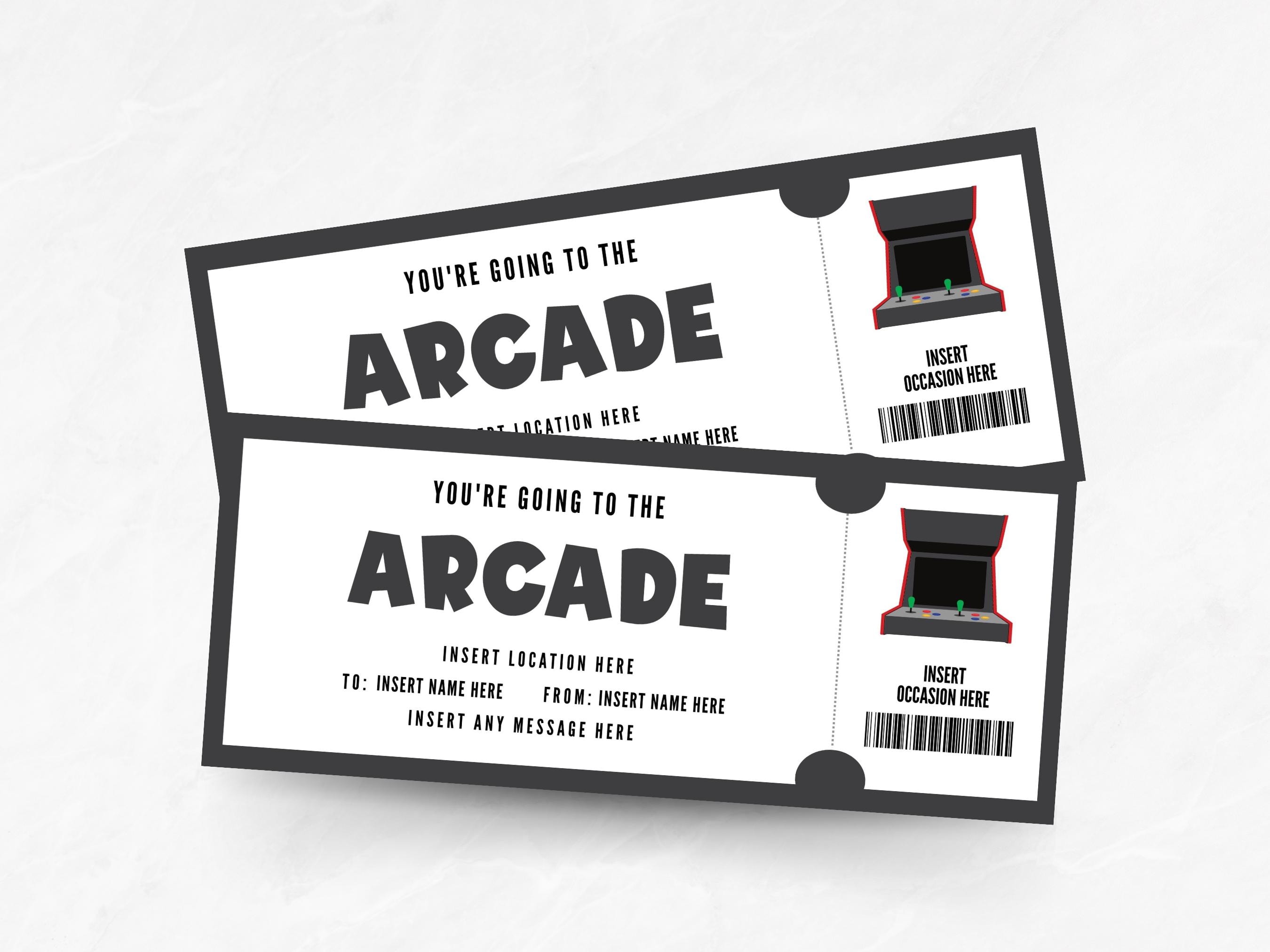 Custom Arcade Ticket Template, Editable Arcade Coupon, Surprise Video ...