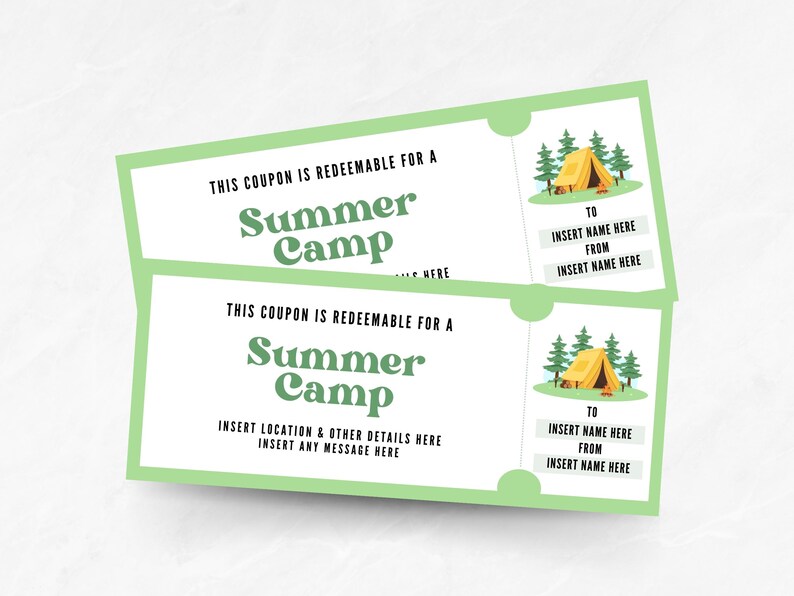 Editable Summer Camp Ticket Template, Custom Kids Summer Camp Coupon ...