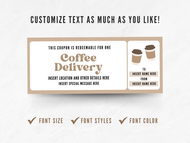 Editable Coffee Delivery Coupon, Printable Coffee Takeaway Ticket ...