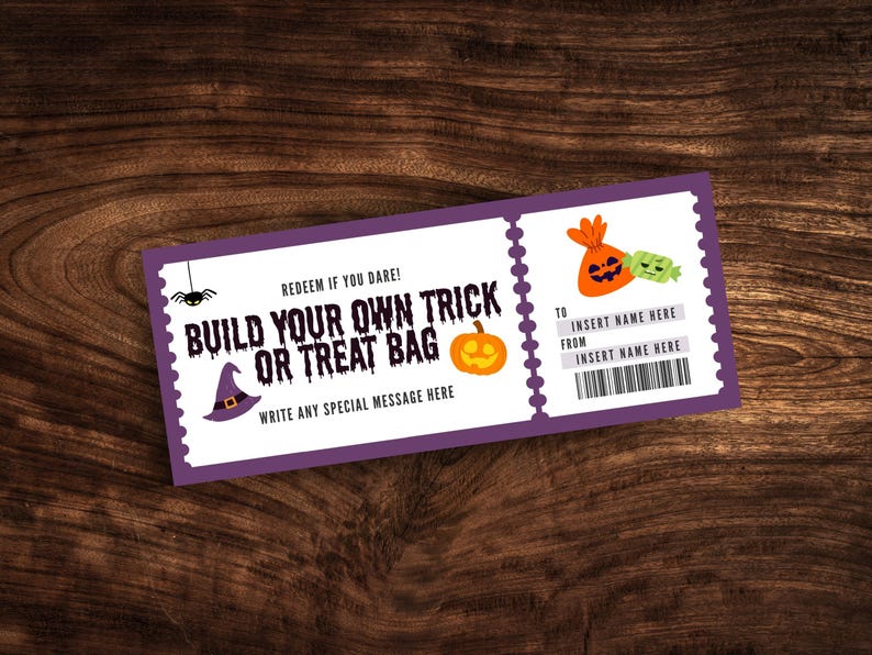 Editable Build Your Own Trick or Treat Bag Coupon, Printable Trick-or ...