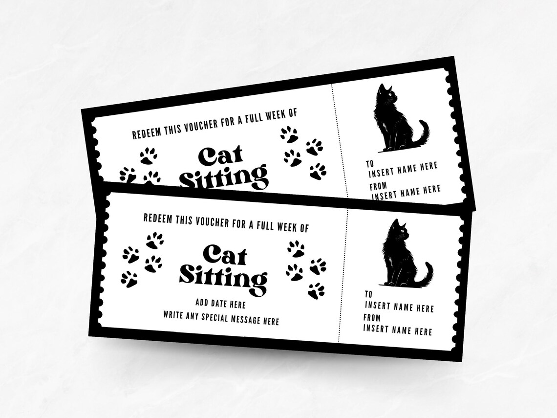 Editable Cat Sitting Coupon Template, Custom Cat Watching Ticket ...