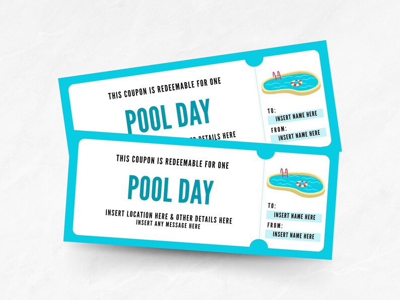 Editable Pool Day Coupon, Printable Summer Pool Party Invitation ...