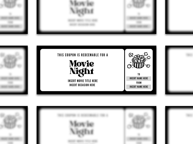Editable Movie Night Coupon, Custom Movie Voucher, Digital Ticket ...